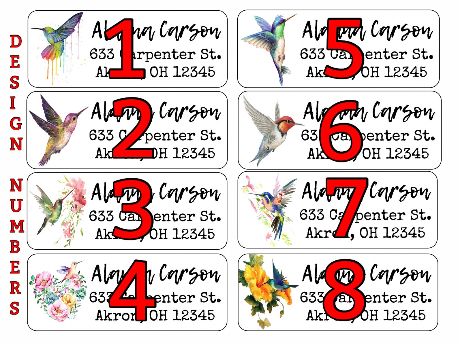 Return Address Labels Hummingbird Custom Address Labels Personalized ...