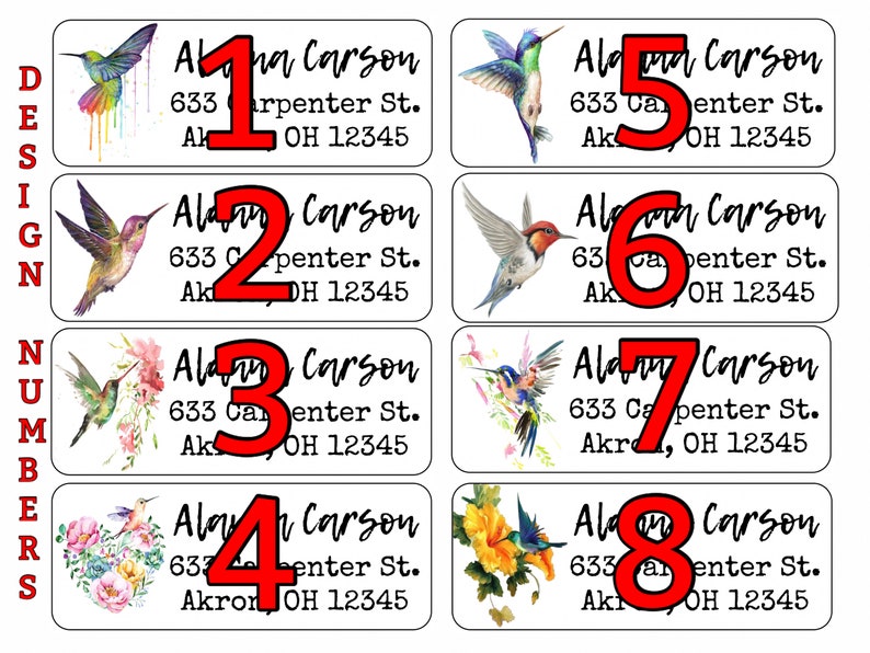 Return Address Labels Hummingbird Custom Address Labels Personalized ...