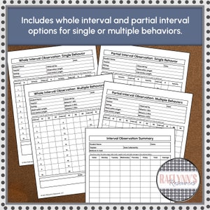 Whole and Partial Interval Behavior Observation Data Collection Sheets ...