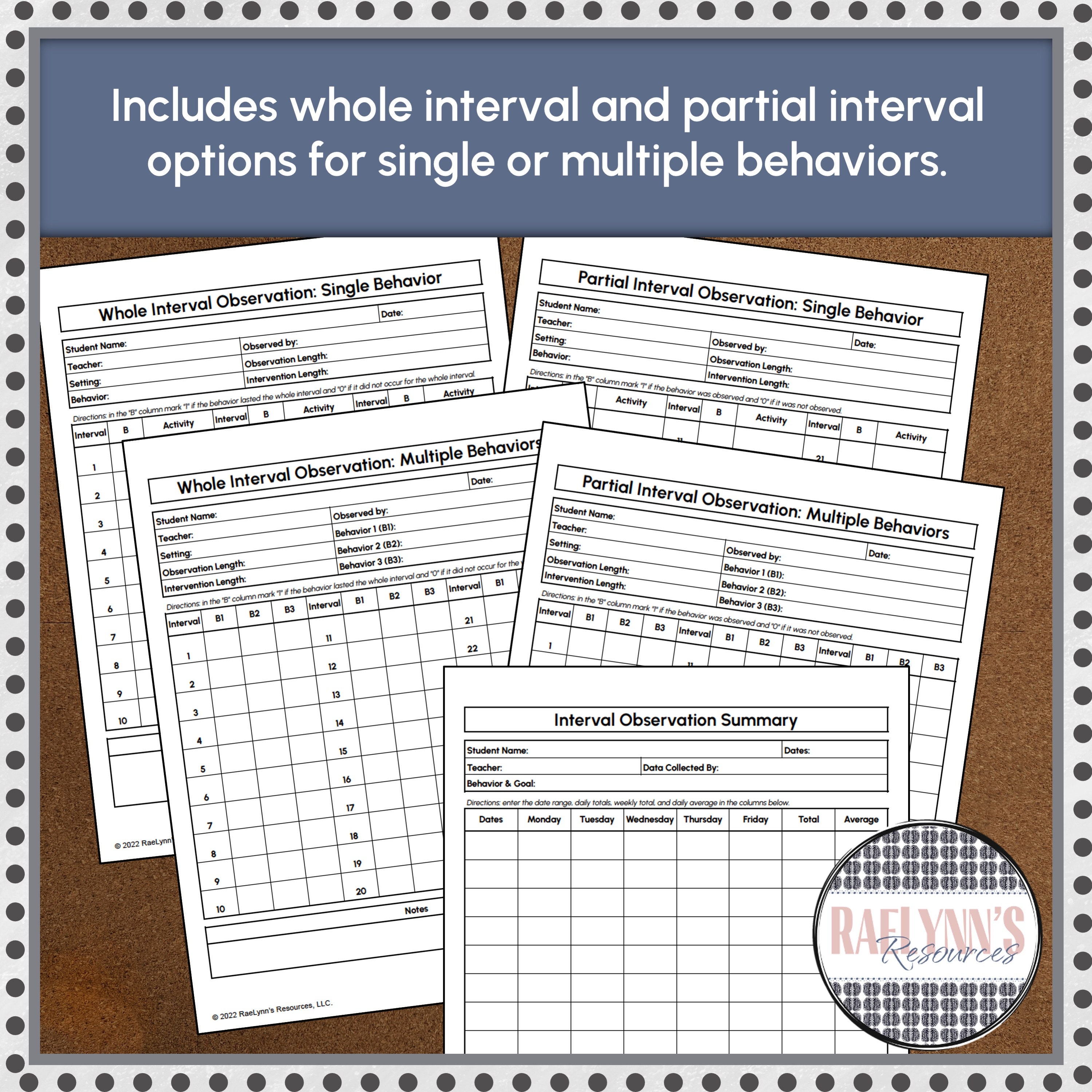 Whole and Partial Interval Behavior Observation Data Collection Sheets ...