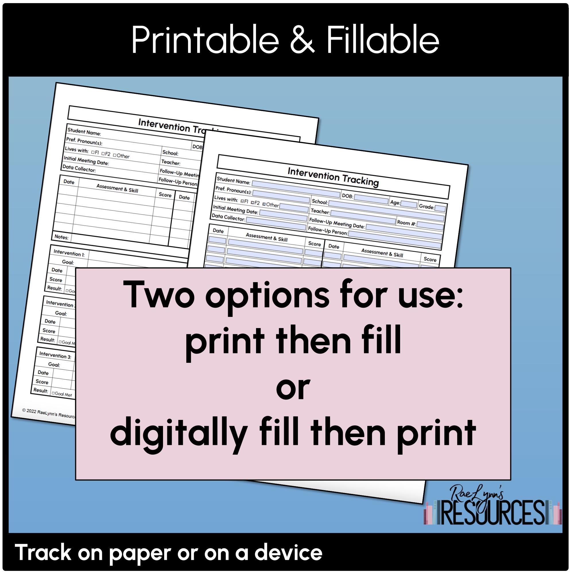 Intervention Data Collection Pdfs Printable Digital Behavior Academic ...