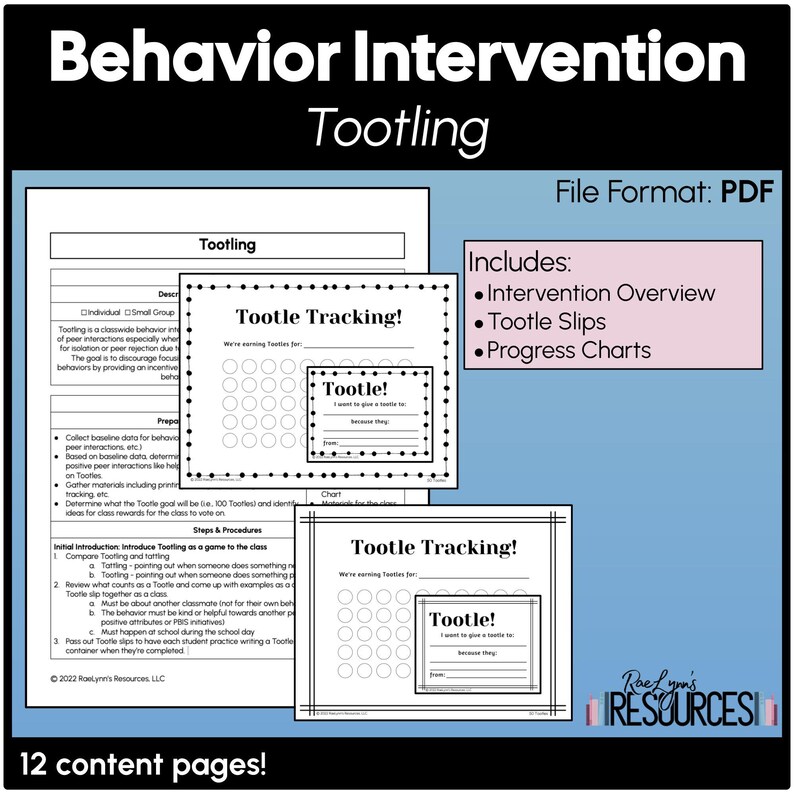 Tootling Class Behavior Intervention Printable PDF Tootle Slips and ...