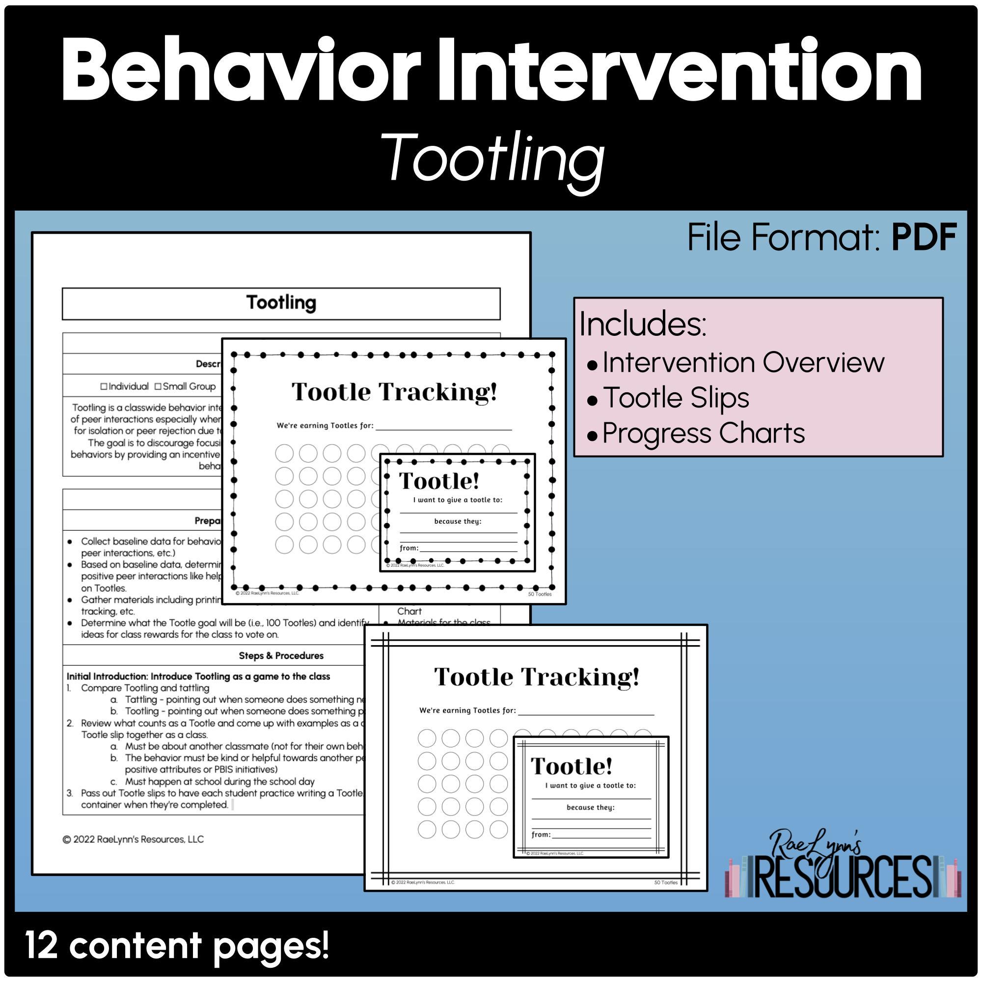 Tootling Class Behavior Intervention Printable PDF Tootle Slips and ...