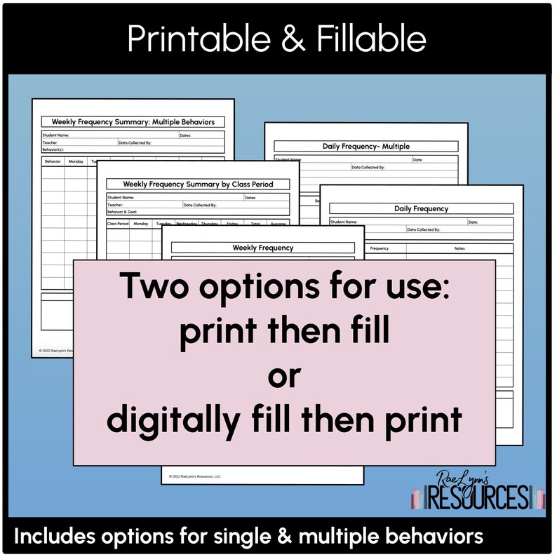 Frequency Behavior Observation Data Collection Sheets PDF Printable ...