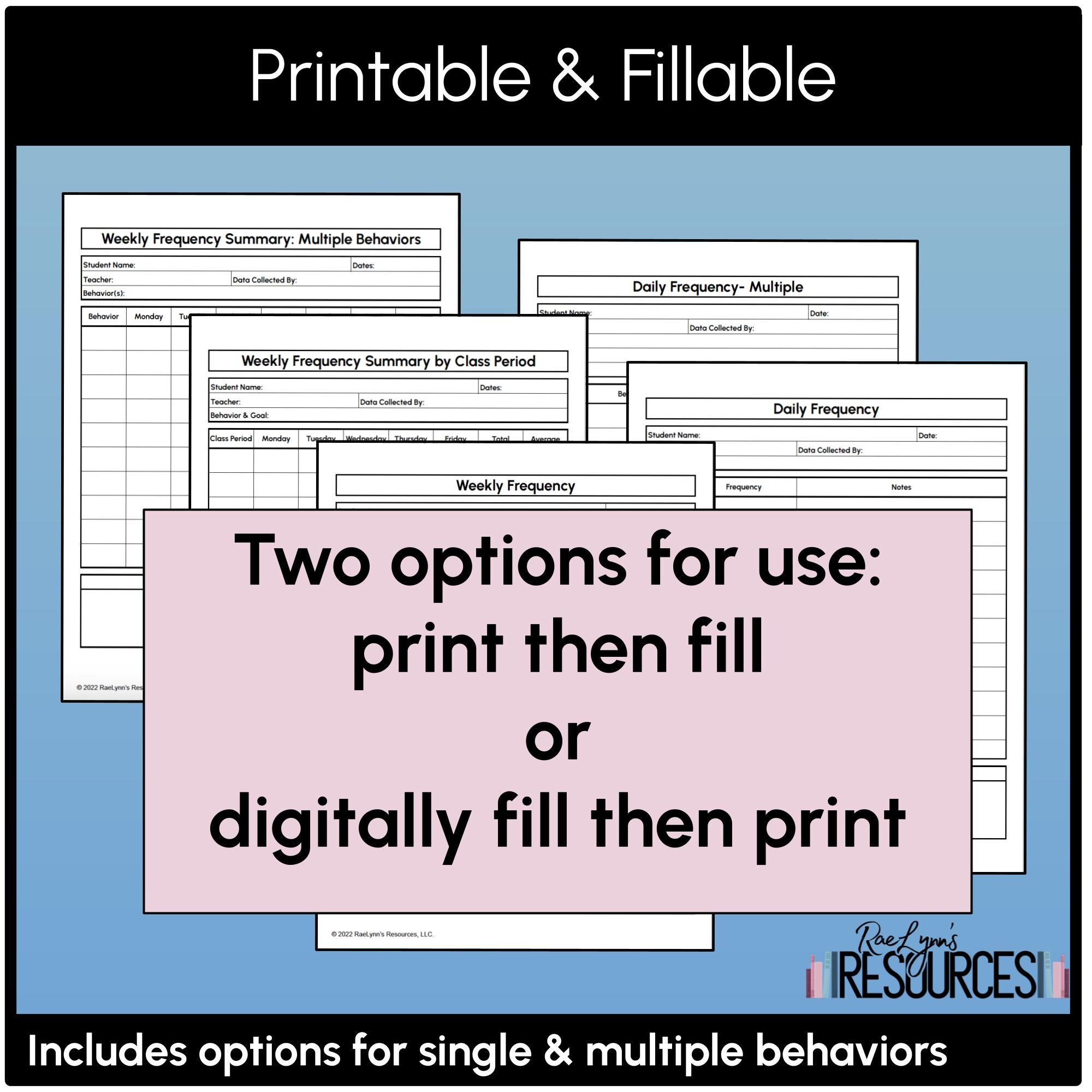 Frequency Behavior Observation Data Collection Sheets PDF Printable ...