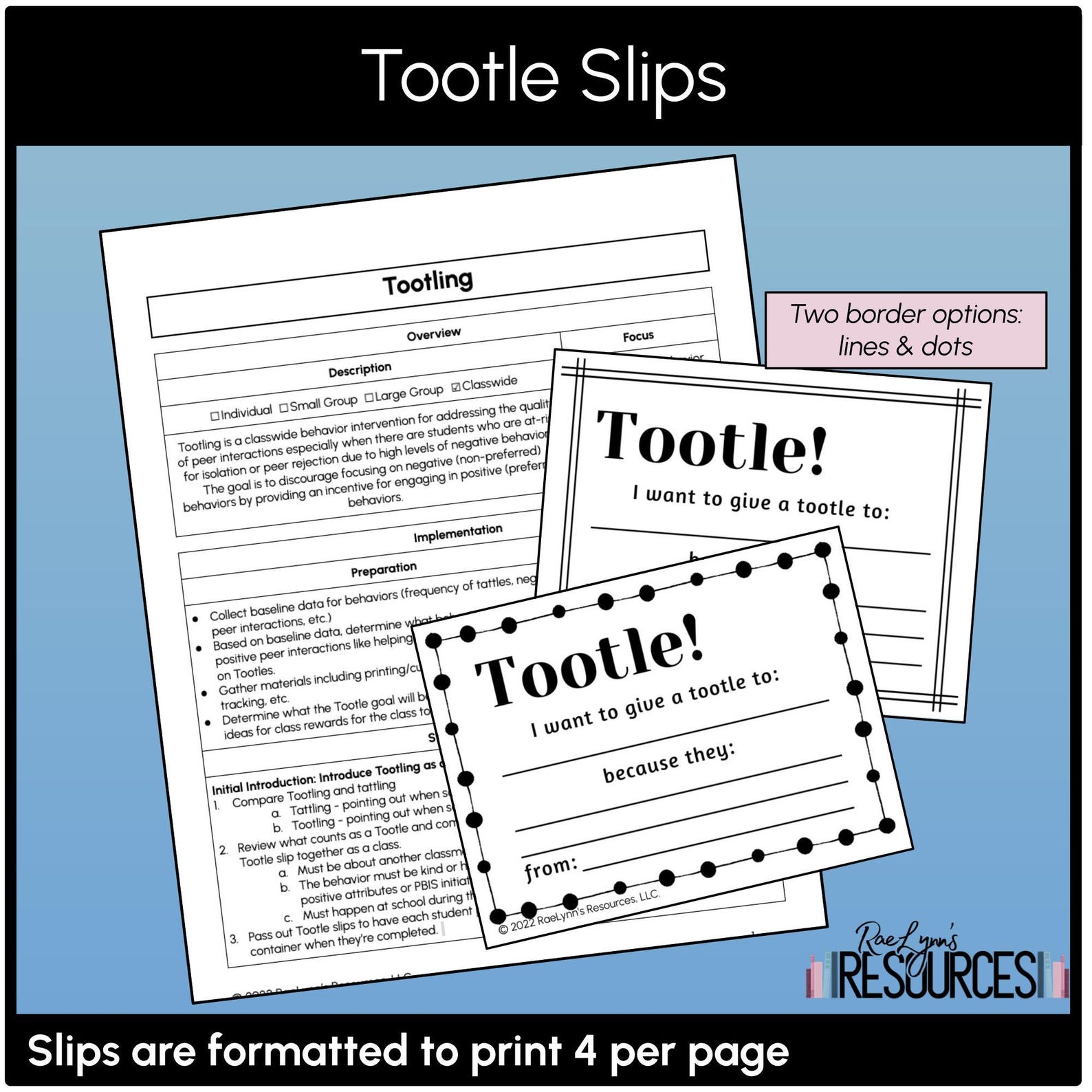 Tootling Class Behavior Intervention Printable PDF Tootle Slips and ...