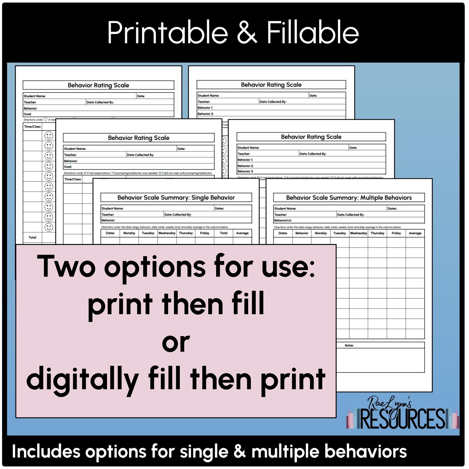 Behavior Rating Scales Printable and Digital Pdfs Track Student Goal ...