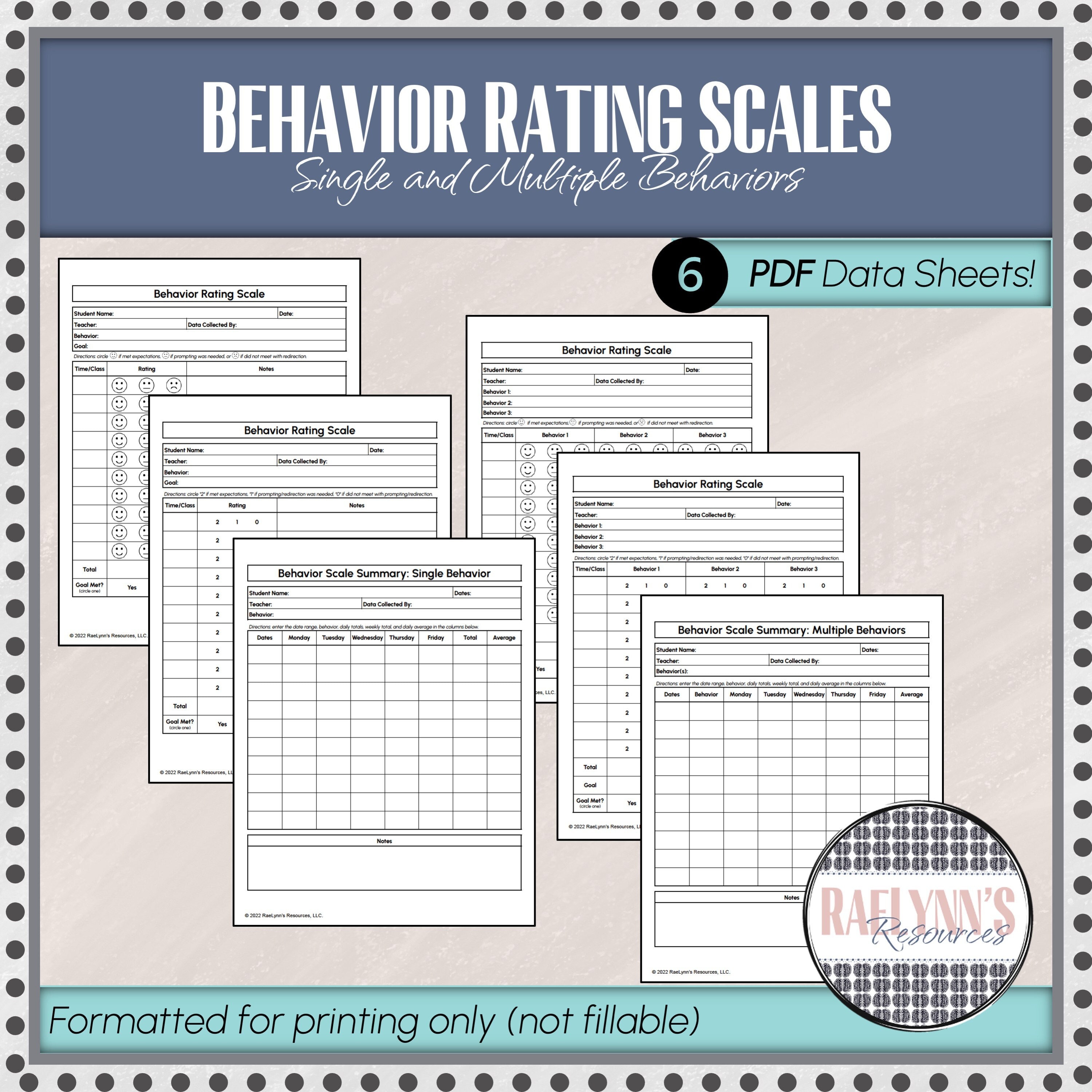 Behavior Rating Scales- Data Collection Sheets - Etsy