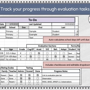 Task/to-do Tracker for Special Education Evaluations - Google Sheets (2024-2025 & 2025-2026 ...