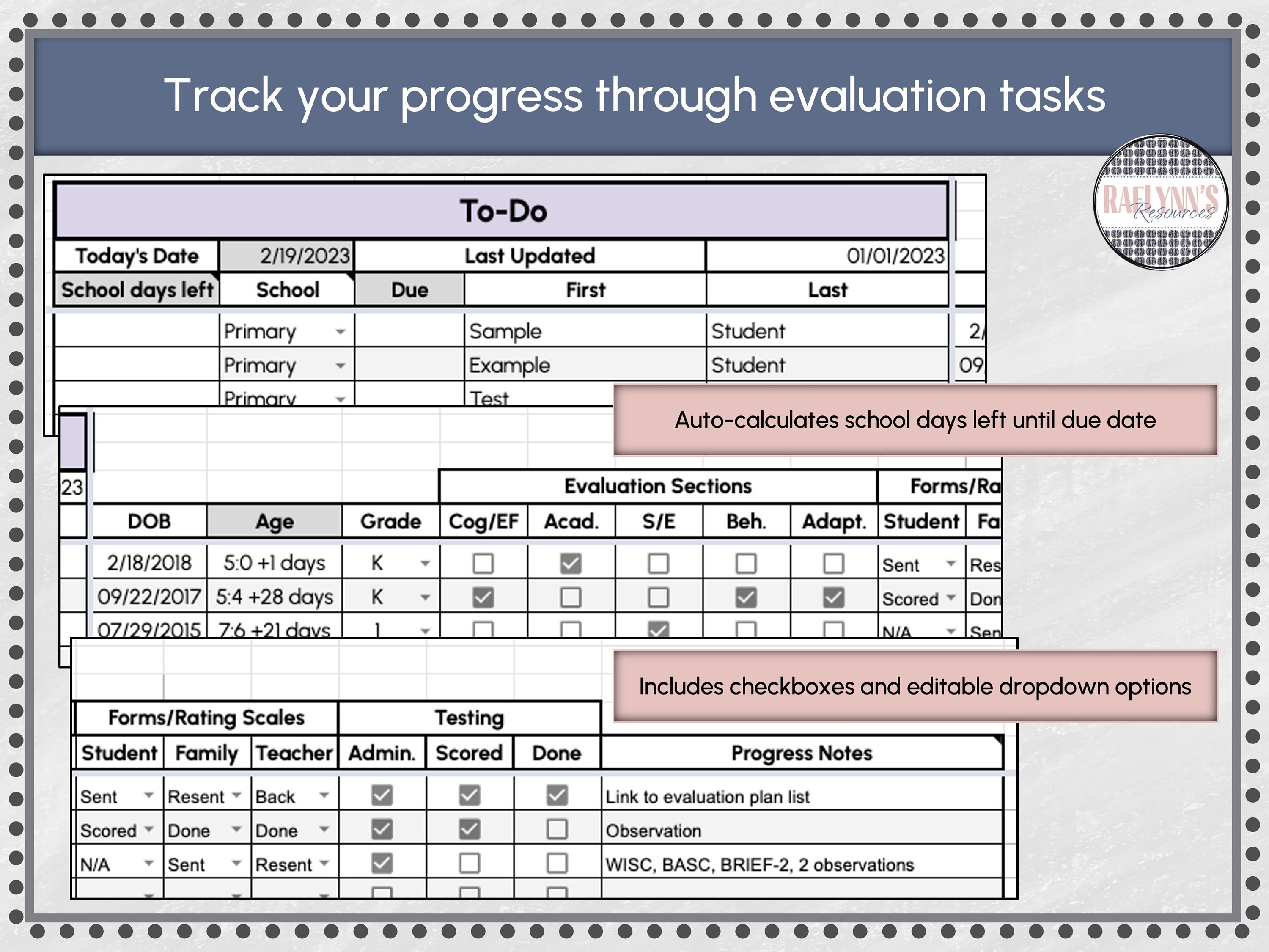 Task/to-do Tracker for Special Education Evaluations - Google Sheets ...