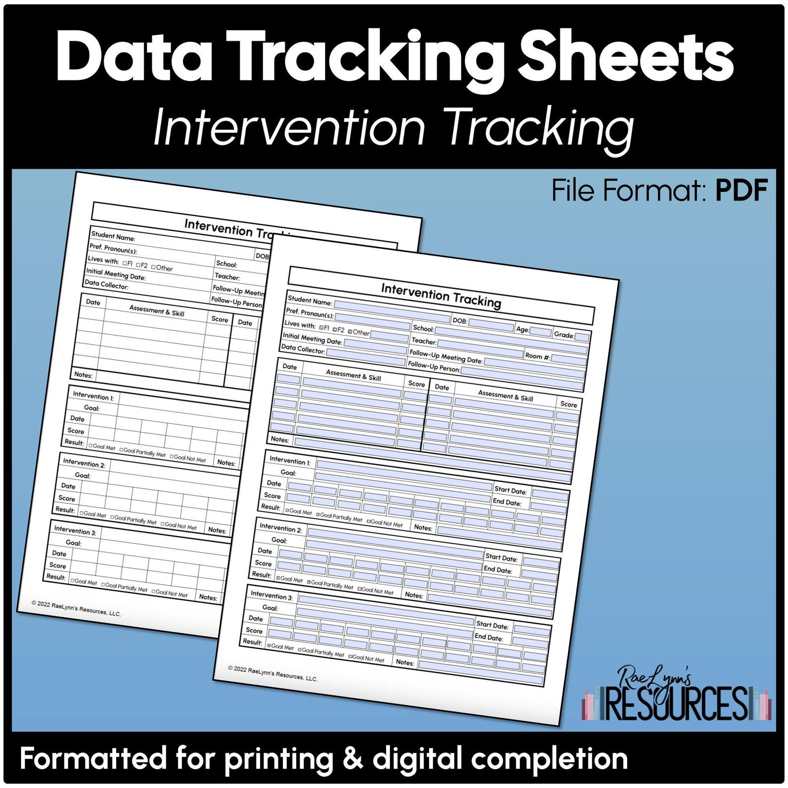 Intervention Data Collection Pdfs Printable Digital Behavior Academic ...