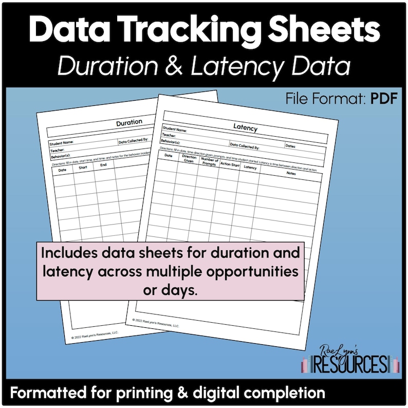Duration and Latency Behavior Observation Data Sheets PDF Printable ...