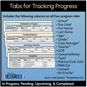 Special Education Evaluation Progress Tracker Google Sheets Caseload ...