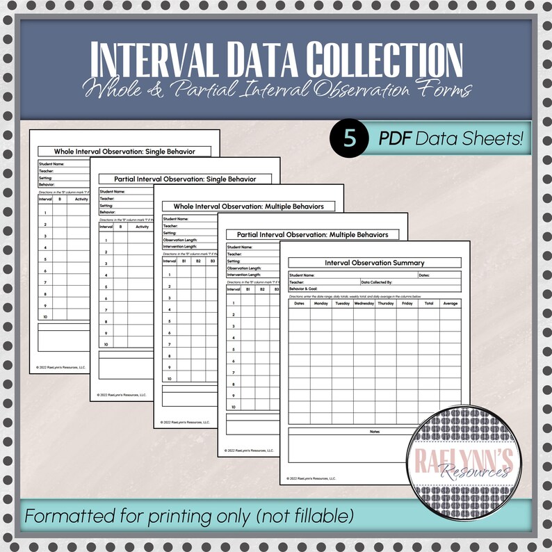 Whole and Partial Interval Behavior Observation Data Collection Sheets ...
