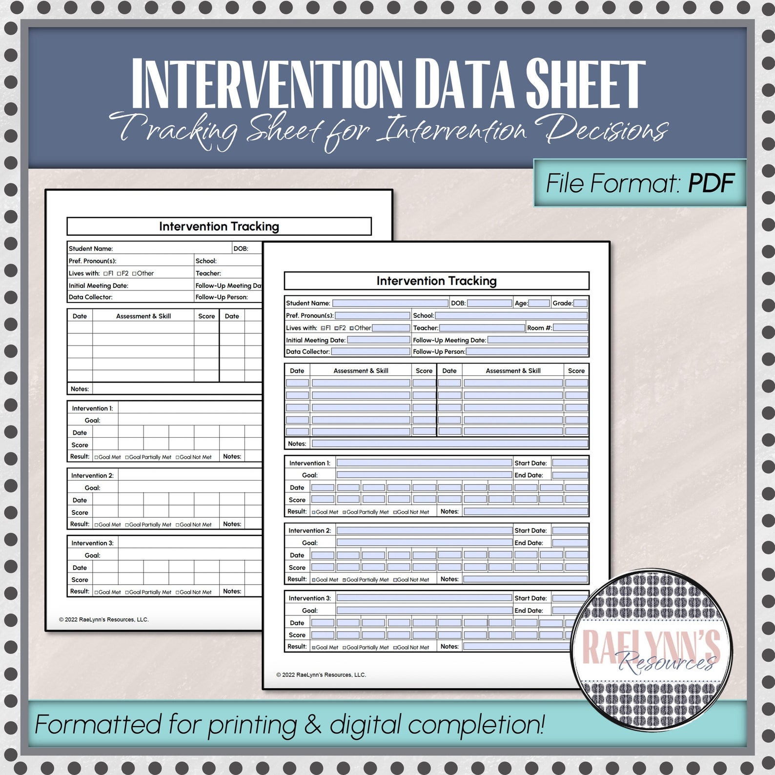 Intervention Data Tracking Sheet - Etsy