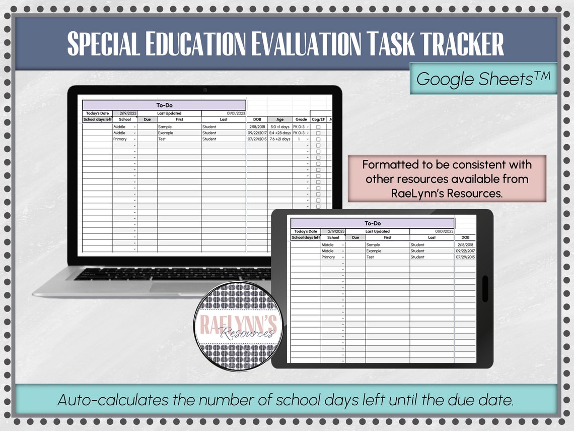 Task/to-do Tracker for Special Education Evaluations - Google Sheets (2024-2025 & 2025-2026 ...