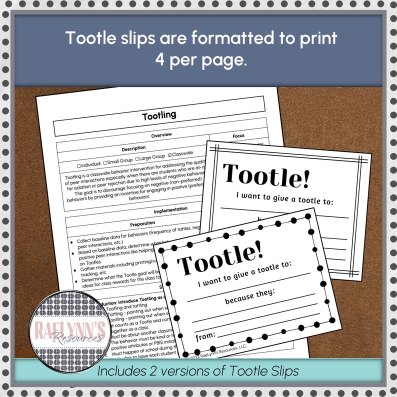 Tootling Behavior Intervention: Tootle Slips and Tracking Pages - Etsy