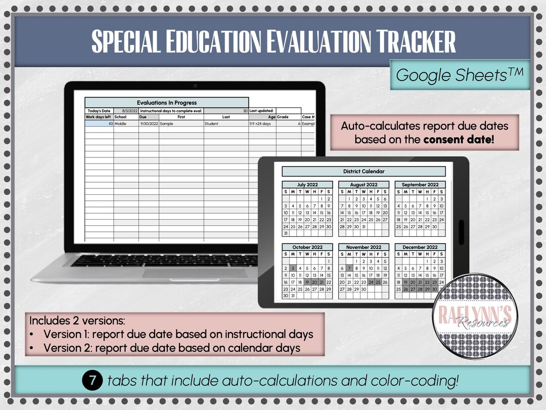Special Education Evaluation Tracker for Google Sheets (2025-2026 ...