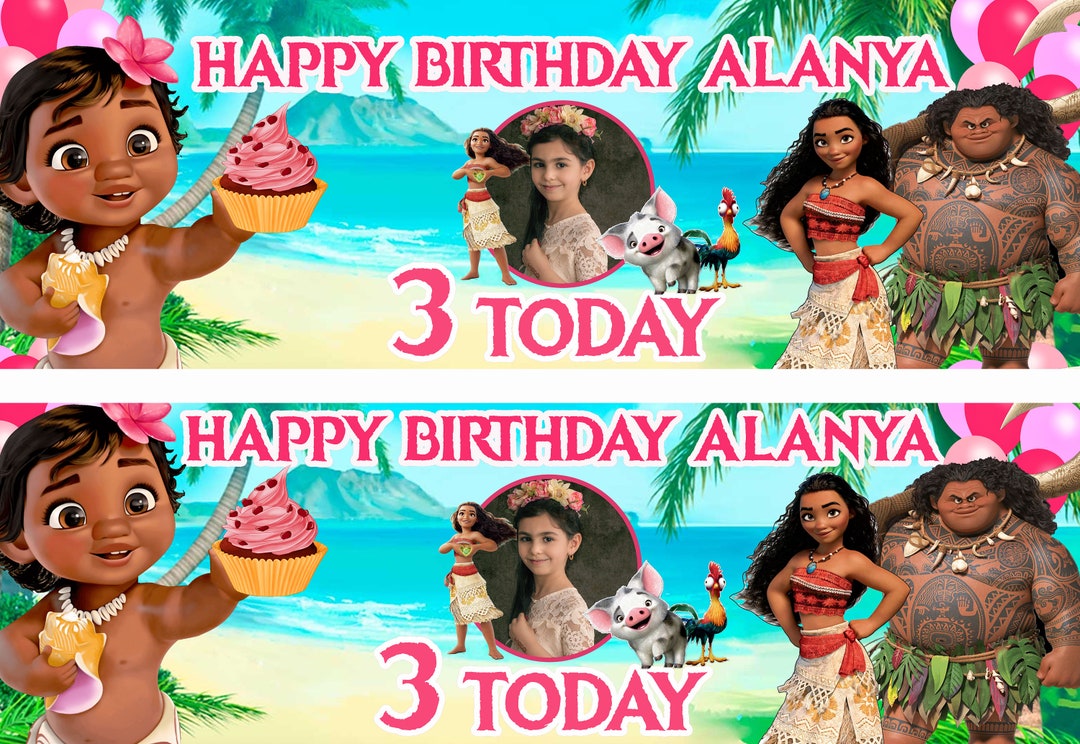Personalised Moana Birthday Banner Paper Wall Art Large 840mm Disney ...