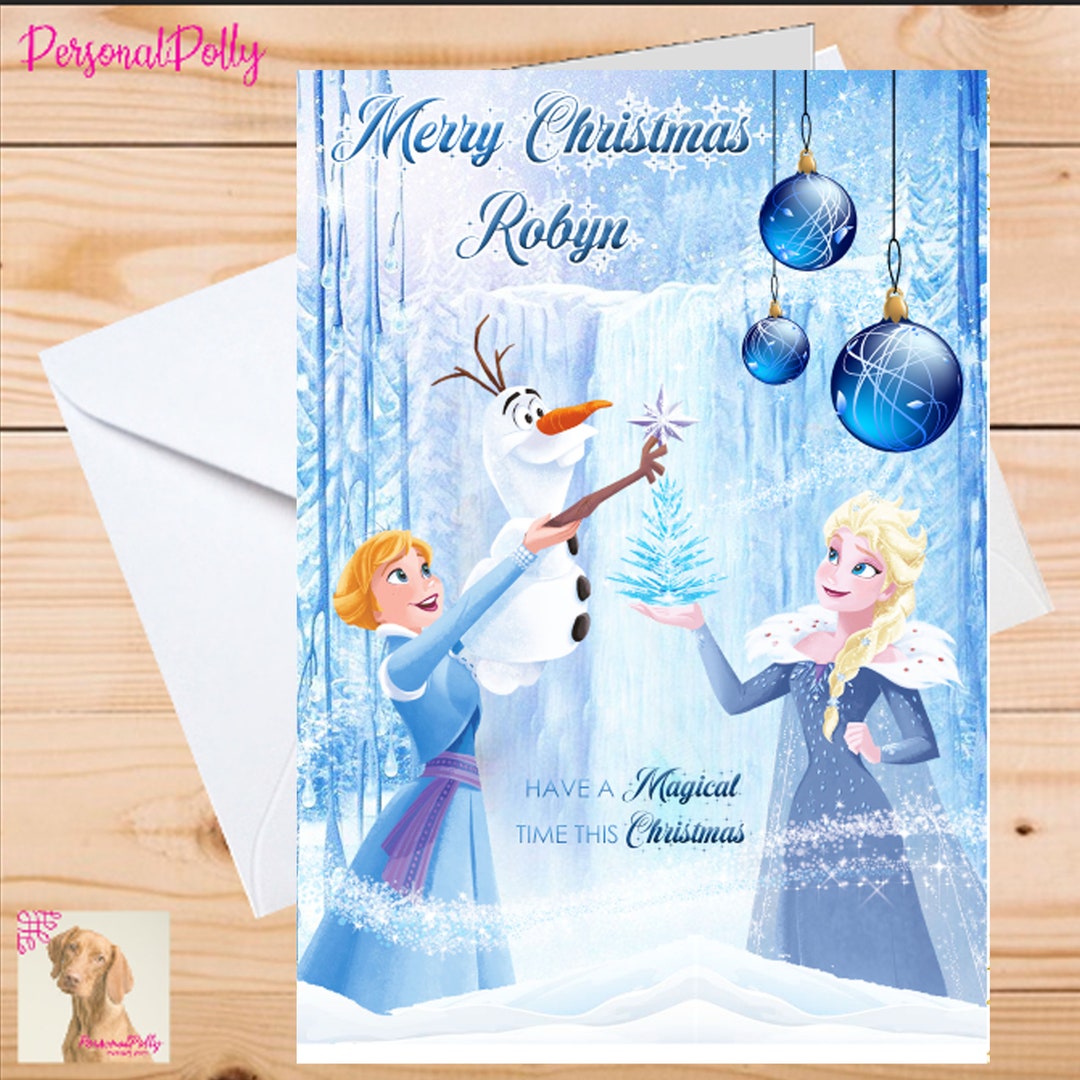 Personalised Frozen Card Christmas Elsa Anna Olaf Inspired Any Name ...