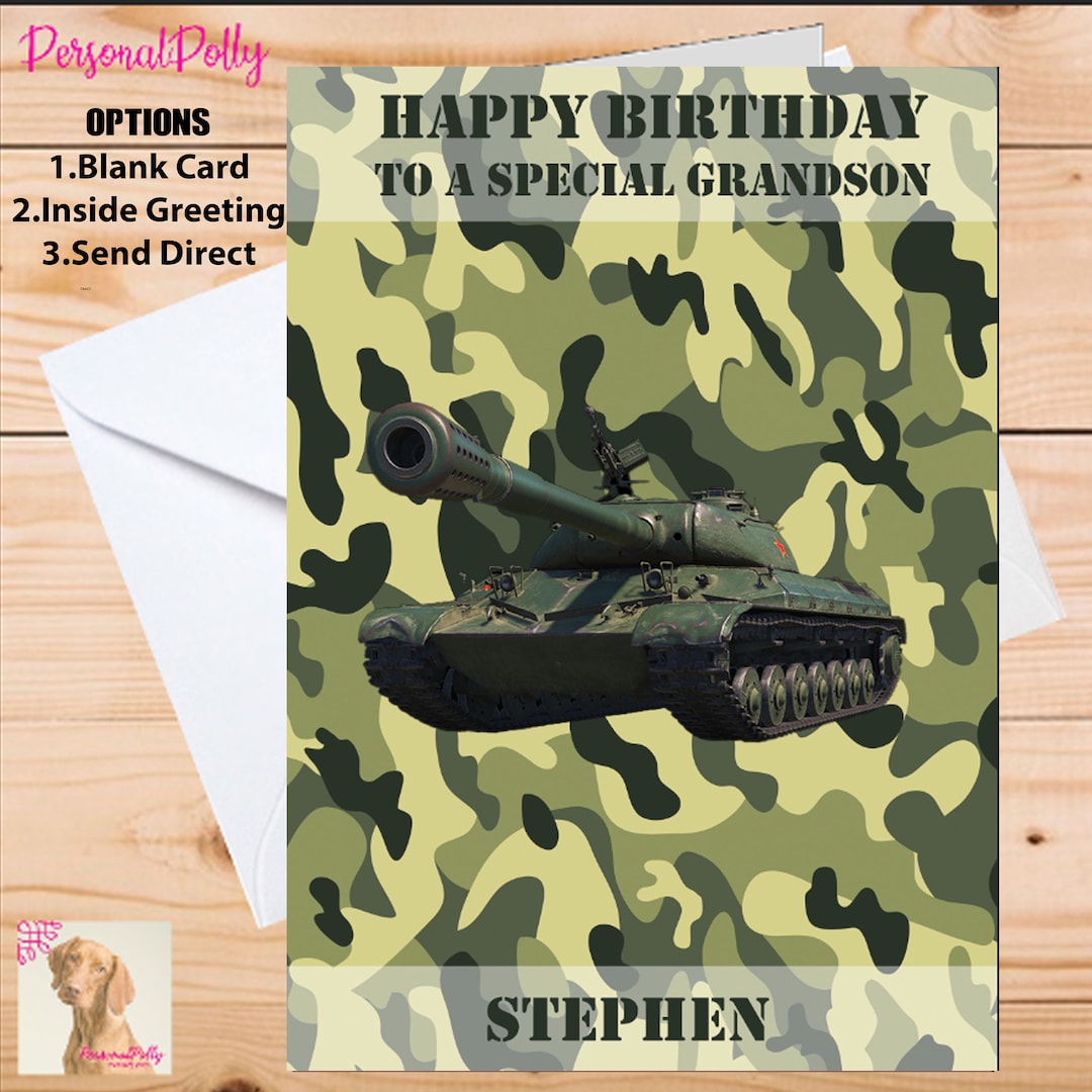 Personalised Military Tank Card Birthday Christmas Gun Army Soldier Any ...