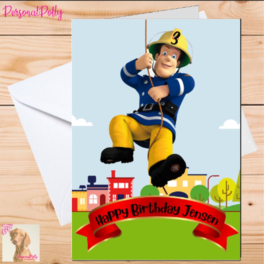 Personalised Fireman Sam Card Birthday Unofficial Fire Engine Any ...