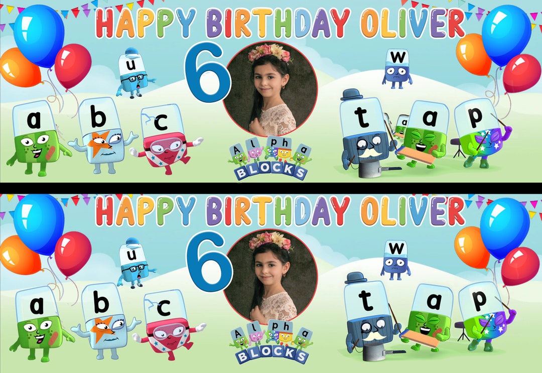 Personalised Alphablocks Birthday Banner Paper Wall Art Large Spelling ...