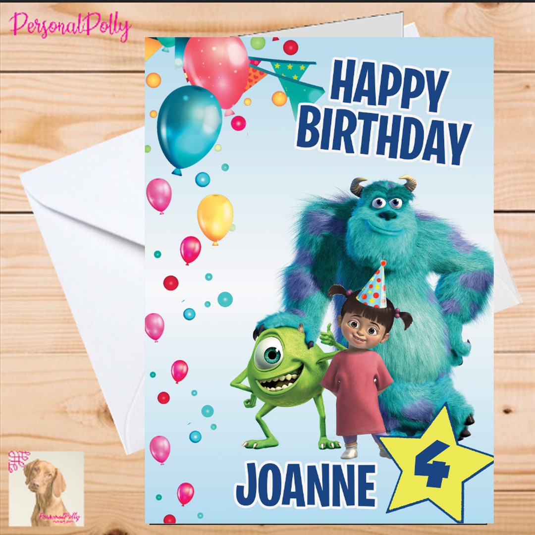 Personalised Monsters Inc Card Birthday Christmas Any Greeting Boo Mike ...
