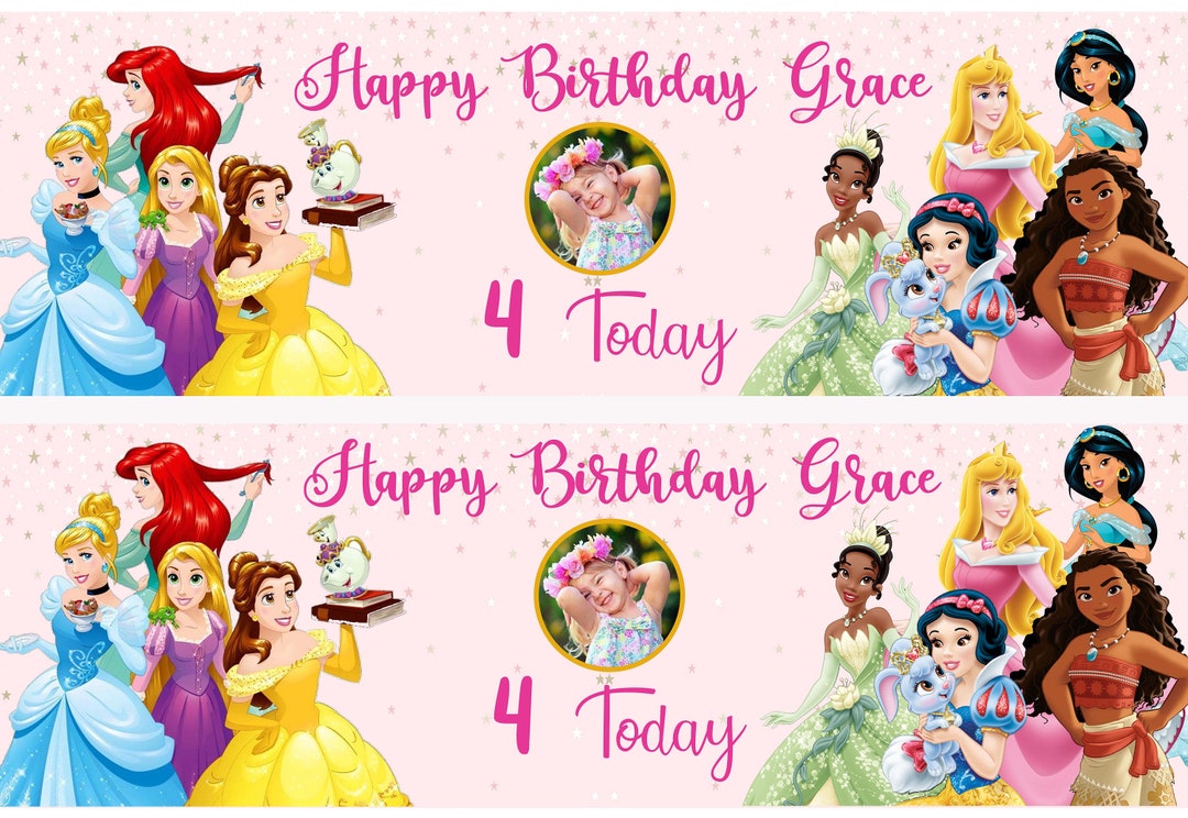 Personalised Disney Princess Birthday Banner Paper Wall Art Large 840mm ...