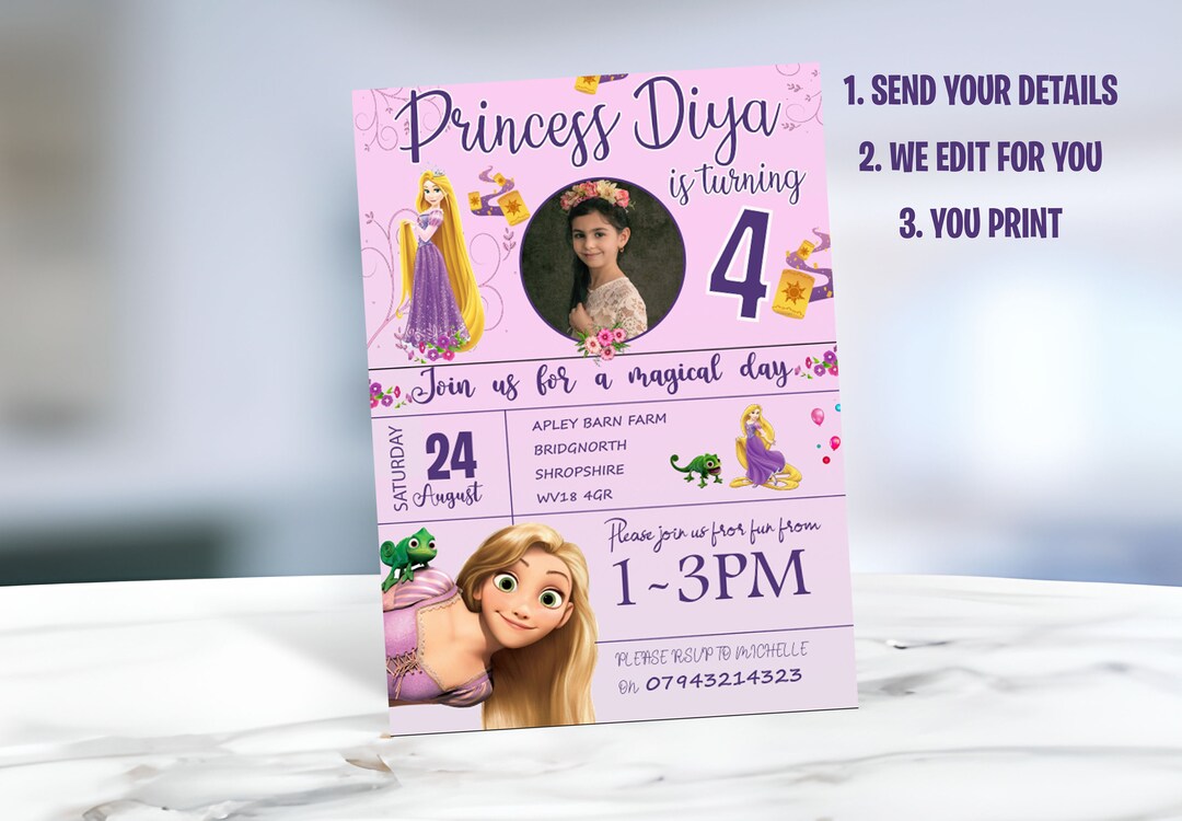 Personalised Rapunzel Birthday Photo Invitation Party Invite Disney ...