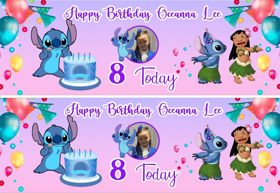 Personalised Lilo and Stitch Birthday Banner X2 Photo Experiment 626 ...