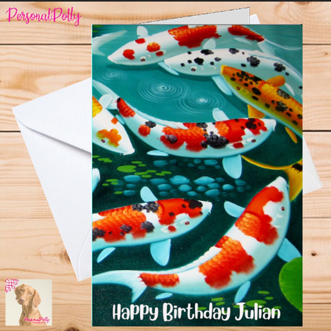 Personalised Koi Carp Card Birthday Christmas Fish Pond Any Greeting ...