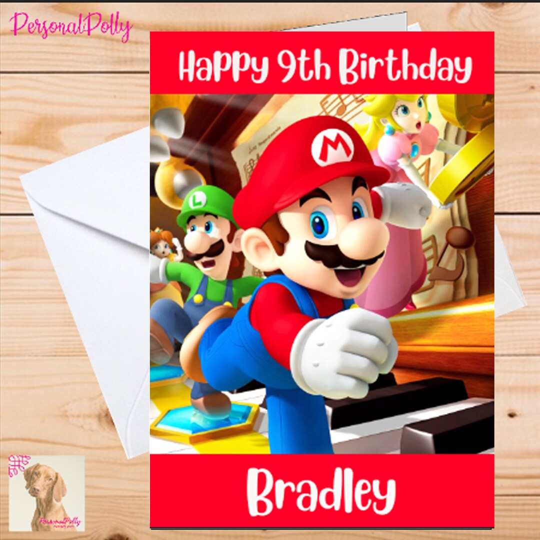 Personalised Super Mario Card Birthday Christmas Unofficial Luigi Peach ...