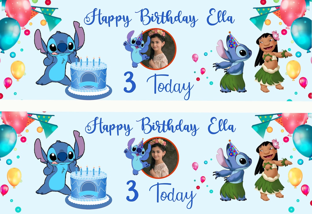 Personalised Lilo and Stitch Birthday Banner Paper Wall Art Large 840mm ...