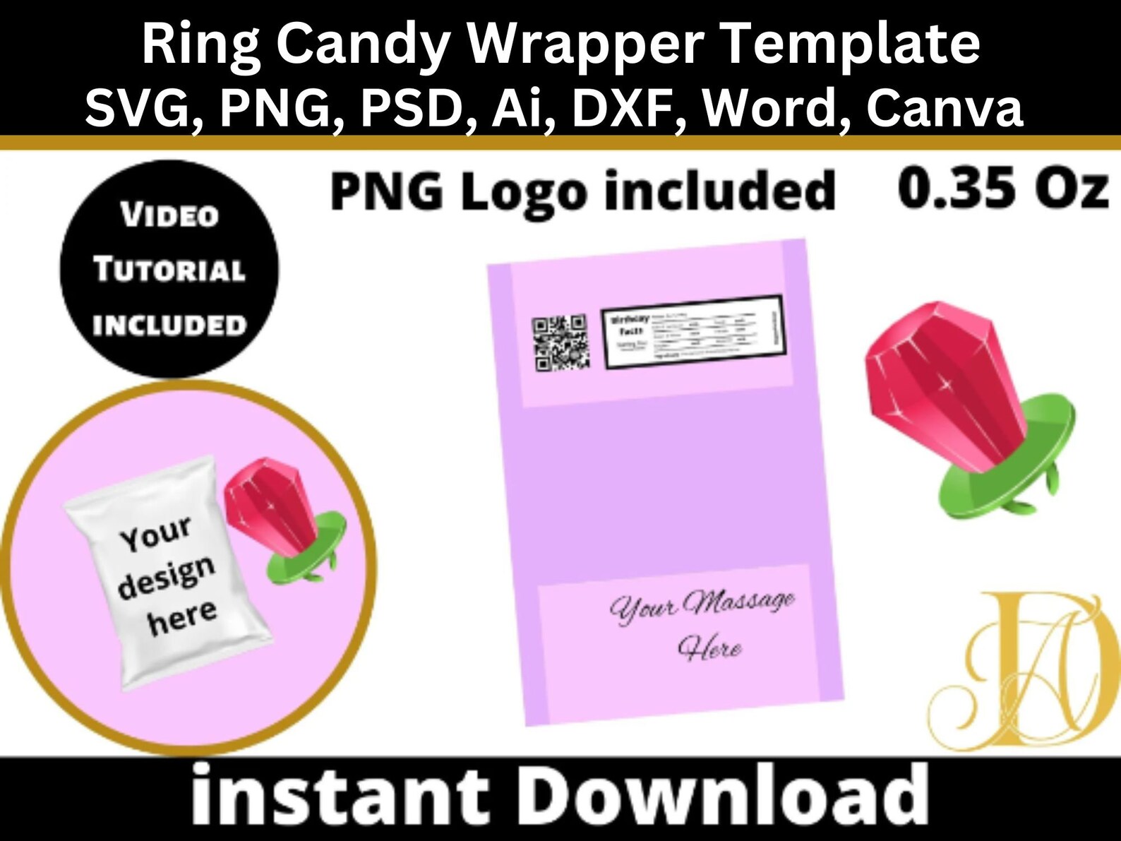 Ring Pop Wrapper Template, Candy Label, DIY Chip Bag (digital Download ...