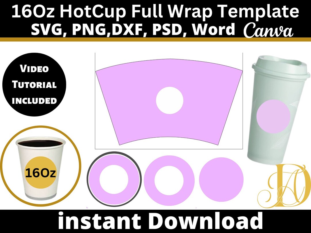 Tumbler Hot Cup Template Svg, 16 Oz Starcups Full Wrap Template Svg ...