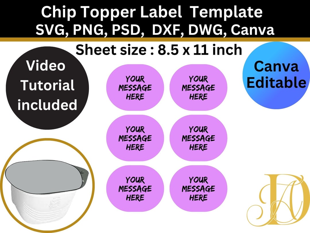 Chip Topper Label Template: Party Favor SVG, Canva Editable (digital ...
