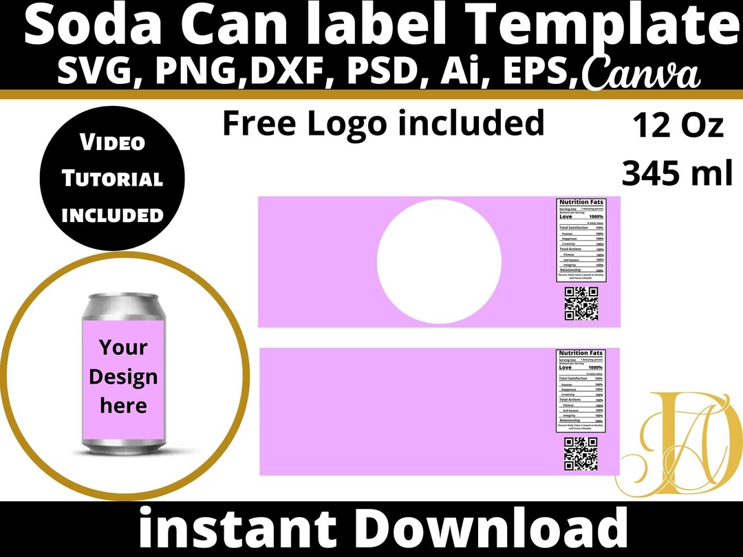 Editable Soda Can Label Template: 12oz Canva Design (digital Download ...