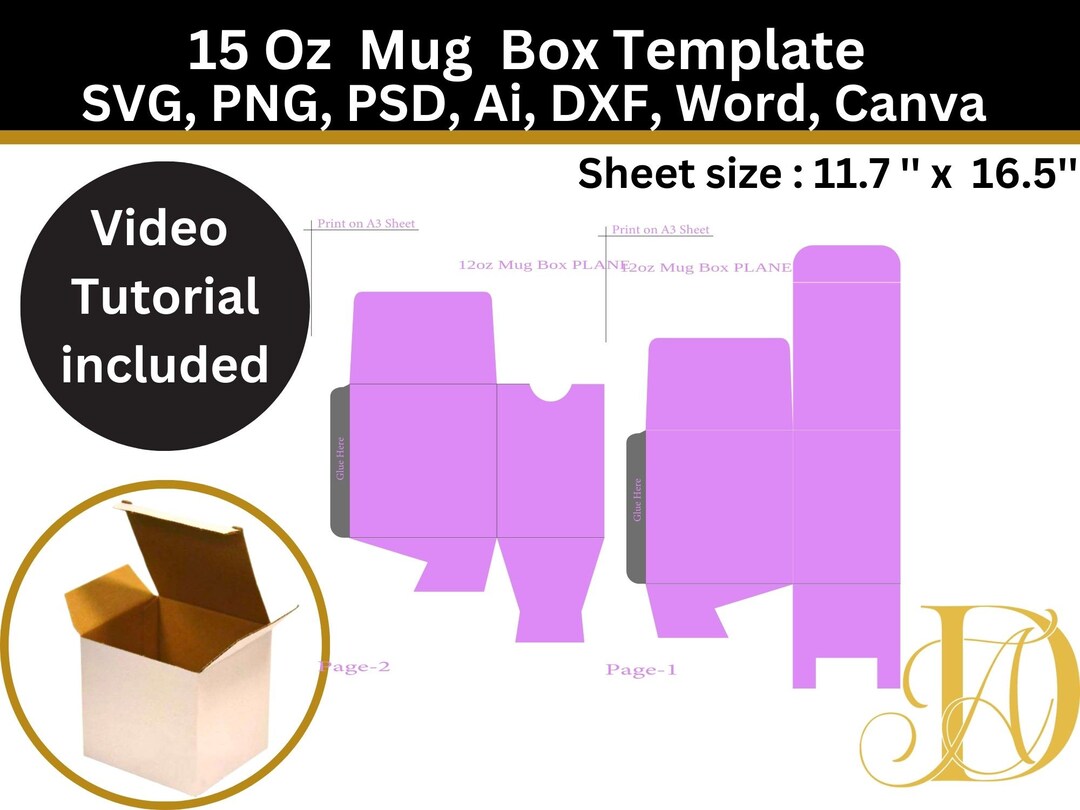 15 Oz Mug Box Template SVG, 15 Oz Mug Box, Mug Box Template Cut Files ...