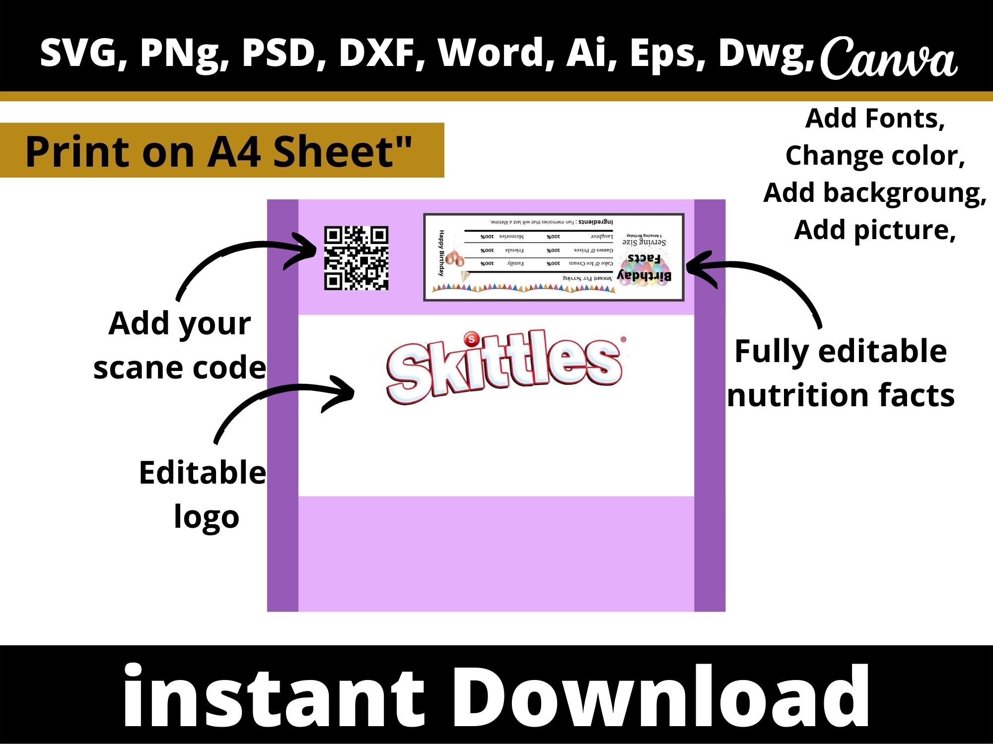 Rainbow Wrapper Template Skitle Candy Wrapper Template - Etsy