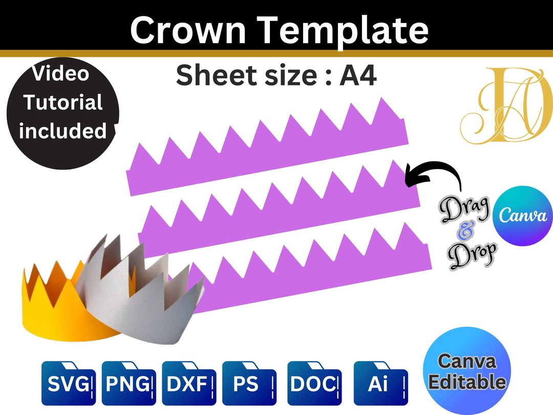 Kids Crown Template: Birthday Party Hat SVG, Canva Editable (digital ...