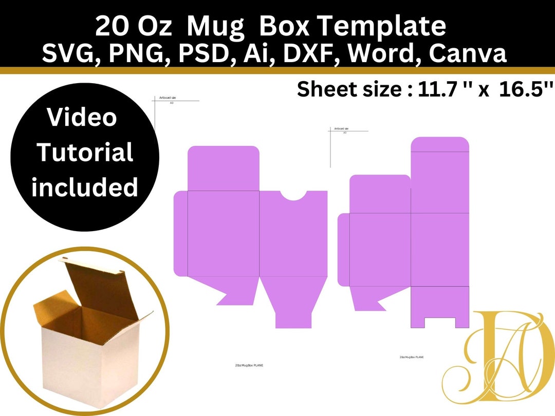 20oz Mug Box Template SVG, 20 Oz Mug Box, Mug Box Template Cut Files ...