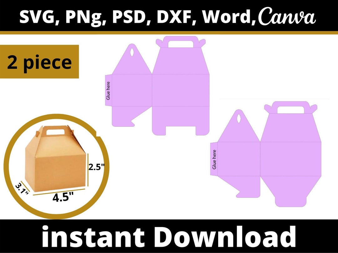 Gable Box Template, Gift Box Template, Party Favor Gift Bag With Handles, Gable Lunch Box, Chip ...