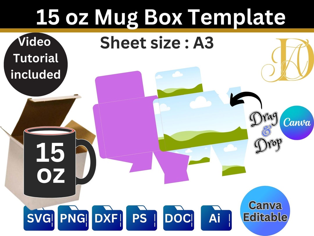 15 Oz Mug Box Template SVG, 15 Oz Mug Box, Mug Box Template Cut Files ...