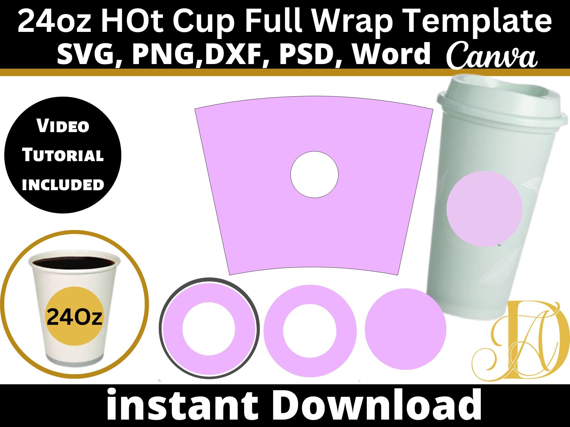Starcups Hot Cup Template Svg 24 Oz Tumbler Full Wrap - Etsy