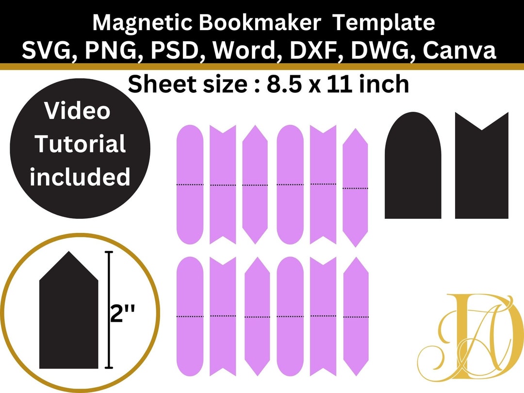 Magnetic Bookmark Template, Bookmark Template SVG, Canva, DXF, Ms Word ...