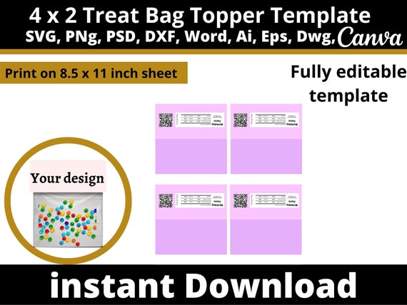 4x2 Treat Bag Topper Template Treat Bag Toppers Loot Bag - Etsy