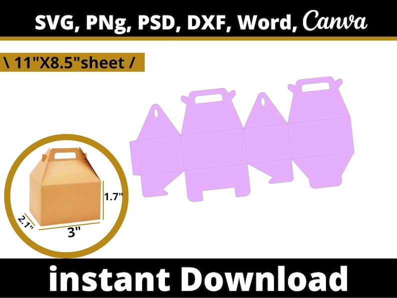 Gable Box Template Gift Box Template Party Favor Gift Bag - Etsy