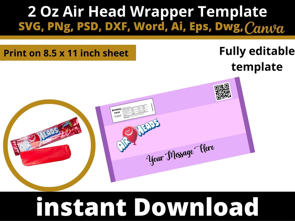 Chip Bag Template Instant Download Air Head 2 Ozwrapper - Etsy