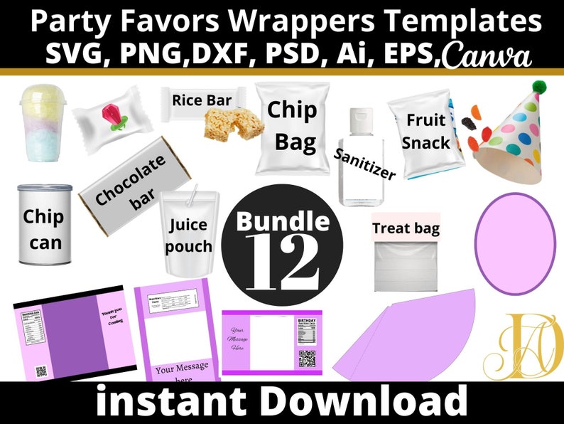 Party Favor Bundle Templates Chip Bags Template FREE Logos - Etsy